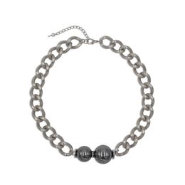 Firetti Damen Collier "Chunky Pearl", Metall Perlen, L: 62 B: 20mm, grau, Metall, Perlen, B:20mm, Halsketten, mit Kunststoffperle