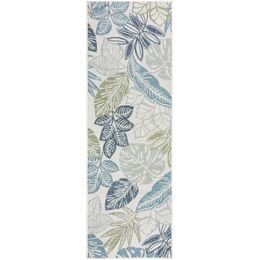 Teppich FLAIR RUGS, B:80cm H:4mm L:230cm, blau, Polypropylen, Wohnzimmer, Teppiche, "Bella Leaf", Bella Leaf Indoor & Outdoor-Teppich