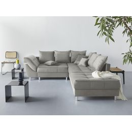 Ecksofa Collection AB, B:247cm H:87cm T:189cm, grau, Microfaser PRIMABELLE (100% Polyester), Struktur (90% Polyester, 10% Polyacryl), Samtvelours