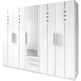 Kleiderschrank Priess, B:231cm H:193cm T:54cm, wei&szlig;, Holzwerkstoff, Schlafzimmer, Schr&auml;nke, 1-bis 5-t&uuml;rig, mit silberfarbigen Applikationen