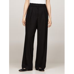 Tommy Hilfiger Damen Webhose "MD CORE RELAXED STRAIGHT PANT", schwarz, Gr. 46, unifarben, Web, Obermaterial: 66% Polyester, 32% Viskose, 2% Elasthan,