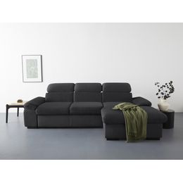 Ecksofa COTTA, B:250cm H:73cm T:165cm, schwarz, 100% Polyester, Wohnzimmer, Sofas, "Lola L-Form mit Kopfteilfunktion & Hocker", wahlweise mit