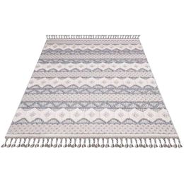 Hochflor-Teppich Carpet City, B:80cm H:20mm L:150cm, blau, Polypropylen, Teppiche, "Valencia 728", L&auml;ufer, Boho-Stil, 3D-Effekt, Relief,