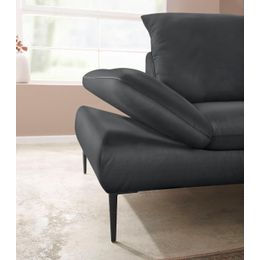 Ecksofa W.Schillig, B:294cm H:87cm T:185cm, schwarz, Chenille-Flachgewebe R66 (85% Polyester, 15% Nylon);Longlife Xtra-Leder Z59: Glattleder mit