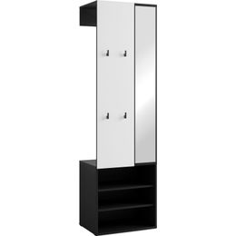 Kompaktgarderobe ByLiving, B:55cm H:187,5cm T:40,5cm, schwarz-wei&szlig;, FSC-zertifizierter Holzwerkstoff, Glas, Kunststoff, Metall, Schr&auml;nke, "Dielen -