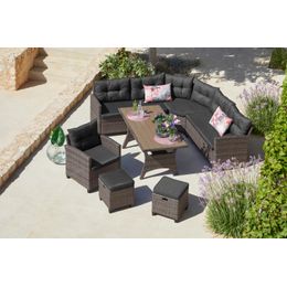 Gartenlounge-Set Konifera, grau, Polyrattan, Sitzmöbel-Sets, "Keros Premium", Ecklounge, Polyrattan, Stahl, geeignet für 8 Personen, inkl. Auflagen