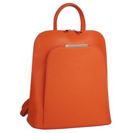 CLUTY Damen Cityrucksack, orange, Leder, Rindsleder, Strukturmuster, Rucks&auml;cke, echt Leder, Made in Italy