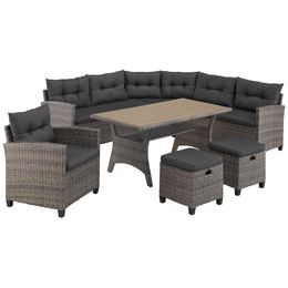 Gartenlounge-Set Konifera, grau, Polyrattan, Sitzm&ouml;bel-Sets, "Keros Premium", Ecklounge, Polyrattan, Stahl, geeignet f&uuml;r 8 Personen, inkl. Auflagen