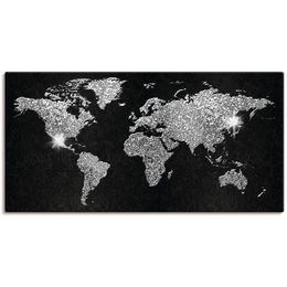 Wandbild Artland, B:150cm H:75cm, schwarz, Wohnzimmer, Bilder, "Weltkarte Glitzer", als Alubild, Outdoorbild, Leinwandbild, Poster, Wandaufkleber