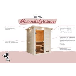 Karibu Sauna ""Sandy" mit bronzierter T&uuml;r und Kranz, Ofen 9 kW, naturbelassen", Saunaofen, integrierte Steuerung, 400 kW, braun, Saunen, aus