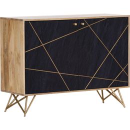 Kommode GUTMANN FACTORY, B:105cm H:80cm T:42cm, schwarz, Schlafzimmer, Sideboards, "Lennon", mit Echtsteinfurnier und Messingapplikationen