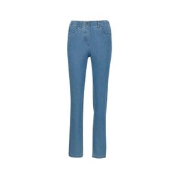 GOLDNER Damen Regular-fit-Jeans "Kurzgr&ouml;&szlig;e Edel geschm&uuml;ckte Jeansschlupfhose MARTHA", blau, Gr. 26, Obermaterial: 75% Baumwolle CO. 23% Polyester