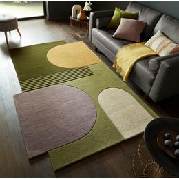Wollteppich FLAIR RUGS, B:200cm H:10mm L:290cm, bunt, Wolle, Wohnzimmer, Teppiche, "Lozenge mit abstraktem Retro-Design", Kurzflor, Retro Muster