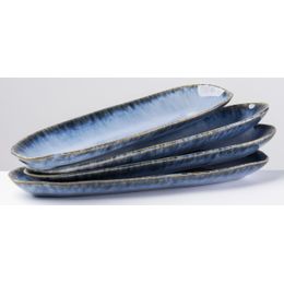 GIPFELST&Uuml;CK Servierplatte "Wilde Schlucht", B/H/L: 11cm x 34cm, blau, Servierplatten, Scandi-Style, gl&auml;nzende Reaktivglasur, jedes St&uuml;ck ein Unikat