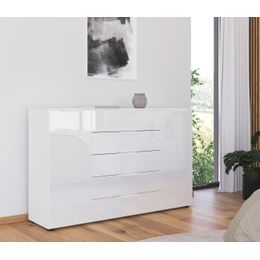 Schubkastenkommode Rauch, B:160cm H:100cm T:42cm, wei&szlig;, Holzwerkstoff, Sideboards, "Kommode T&uuml;rkommode Sideboard Kombikommode FLIPP mit Glasfront",