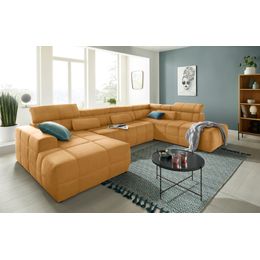 Wohnlandschaft DOMO collection, B:359cm H:80cm T:228cm, orange, Kunstleder SOFTLUX;Luxus-Microfaser in Antikleder-Optik (100%