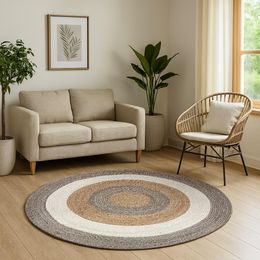 Teppich, H:10mm &Oslash;:100cm, beige, MyFlair M&Ouml;BEL & ACCESSOIRES, Jute, Wohnzimmer, Teppiche, "Terra Rings", Juteteppich, handgeflochten, Wendeteppich,