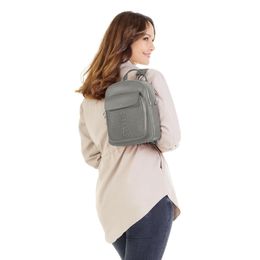 CLUTY Damen Cityrucksack, grau, Leder, Rindsleder, Rucks&auml;cke, echt Leder, Made in Italy