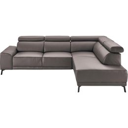 Ecksofa 3C CANDY, B:249cm H:79cm T:209cm, grau, 100% Leder, Wohnzimmer, Sofas, "Greve modern und bequem, inkl. manueller Kopfteilverstellung,