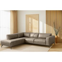 Ecksofa Home Affaire, B:275cm H:77cm T:210cm, grau, 65% Polyester, 35% Lederfasern, Wohnzimmer, Sofas, "Lorcan, Breite 275 cm, weiches Sitzgefühl",