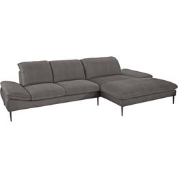 Ecksofa W.Schillig, B:340cm H:87cm T:185cm, grau, Chenille-Flachgewebe R66 (85% Polyester, 15% Nylon);Longlife Xtra-Leder Z59: Glattleder mit
