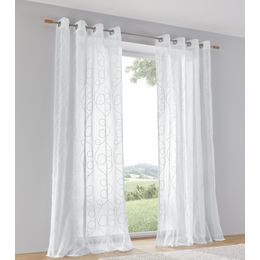 Vorhang Kutti, B:135cm H:145cm, wei&szlig;, Polyester, Wohnzimmer, Gardinen, "Jasmin Vorhang", halbtransparent, leicht und luftig, bestickt