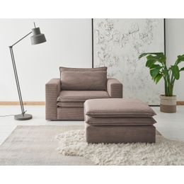 Sitzgruppe Home Affaire, B:125cm H:83cm T:210cm, braun, Wohnzimmer, Sitzm&ouml;bel-Sets, "PIAGGE", Hochwertiger Cord, Loveseat und Loveseat-Hocker im Set