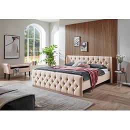 Bettgestell, B:182cm L:217cm, beige, ATLANTIC HOME COLLECTION, Betten, "TAMINA mit Chesterfieldoptik Kopf- und Fußteil", mit Chesterfield Kopf- und