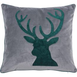 Dekokissen done., B:45cm H:1cm L:45cm, grau, Polyester, Dekokissen_Sitzkissen_Kissenhüllen, "Oh Deer", Velourstoff Anthracite