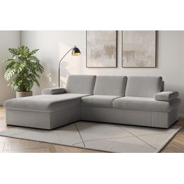 Sit & More Ecksofa SIT & MORE, B:247cm H:82cm T:171cm, grau, 100% Polyester, Wohnzimmer, Sofas, "Moreno L-Form, B: 247 cm", mit Armteilverstellung, optional
