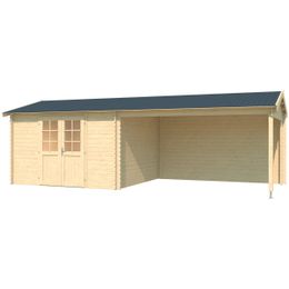 Gartenhaus Lasita Maja, beige, Holzwerkstoff, Gartenh&auml;user, "Amarillo, Naturbelassen", mit Anbau