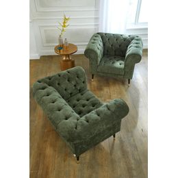 Chesterfield-Sessel Home Affaire, B:106cm H:77cm T:87cm, grün, Luxus-Microfaser Vintageoptik (66% PU, 27% Polyester, 7% Baumwolle);Struktur weich(