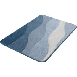 Badematte Kleine Wolke, H:20mm, blau, Polyacryl, Badematten, "Malena", Badteppich, modernes Wellen Design, Farbverlauf, waschbar