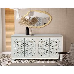 Sideboard Home Affaire, B:170cm H:85cm T:40cm, beige, Massivholz, Wohnzimmer, Sideboards, "Kenmare", Kommode aus Mangoholz, dekorative Schnitzereien,
