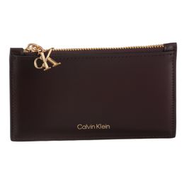 Calvin Klein Damen Kartenetui "CK PULLER 6CC ZIP CARDCASE", rot, Leder, unifarben, Kleinlederwaren, Kreditkartenetui mit CK-Anhänger