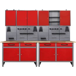 ONDIS24 Werkstatt-Set, B:240cm H:205cm T:60cm, rot, Werkb&auml;nke, 240 cm