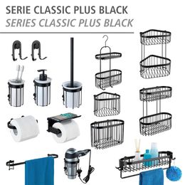 Badregal Wenko, B:12,5cm H:47cm T:26,5cm, schwarz, Stahl, Regale, "Classic Plus Black", 1 Ablage, 1 Korb