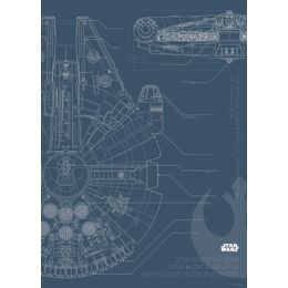 Komar Bild "Star Wars Blueprint Falcon", B/H/T: 50cm x 70cm, Star Wars, 1 Stk., schwarz-weiß, Wohnzimmer, Bilder, Wandbild zur Dekoration im