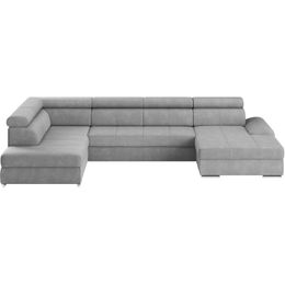 Sit & More Wohnlandschaft SIT & MORE, B:345cm H:79cm T:213cm, grau, 100% Polyester, Sofas, "U-Form", mit verstellbaren Kopfteilen, wahlweise mit Bettfunktion