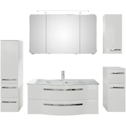 Badmöbel-Set SAPHIR, weiß, Holzwerkstoff, Kastenmöbel-Sets, "Serie 4005, vormontiert, Glaswaschbecken, Spiegelschrank", Badezimmer-Set mit