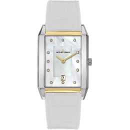 Jacques Lemans Damen Quarzuhr "Torino", wei&szlig;, Armbanduhren, Armbanduhr,Damenuhr,Lederarmband,Perlmutt,Tag,Glaskristalle,bicolor