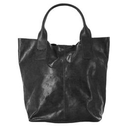FORTY Damen Shopper, schwarz, Leder, gl&auml;nzend, Taschen, echt Leder, Made in Italy