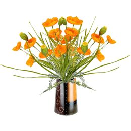 Kunstblume I.GE.A., B:26cm H:47cm L:14cm, orange, Polyester, Balkon, Kunstpflanzen, "Mohnblumenbusch in Vase aus Keramik", Blumen Mohnblume Mohn