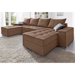 Wohnlandschaft Collection AB, B:313cm H:84cm T:161cm, braun, 100% Polyester, Sofas, "Josy XL U-Form, Breite: 313 cm", mit Bettfunktion, Bettkasten &