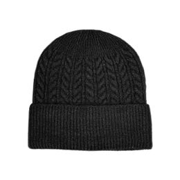 Damen Beanie, schwarz, Capelli New York, gemustert, unifarben, Strick, Obermaterial: 50% Polyacryl, 50% Polyester, Mützen, Feinstrick, Zopfmuster,
