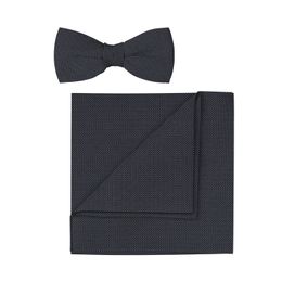 OLYMP Herren Fliege, grau, Web, Seide, Fliegen, Set mit Einstecktuch