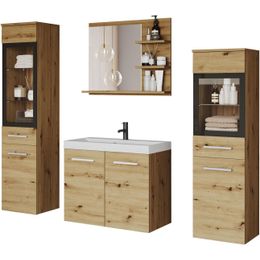Badmöbel-Set Welltime, B:120cm H:131,5cm T:34,5cm, braun, Holzwerkstoff, Kastenmöbel-Sets, "MADRIT"