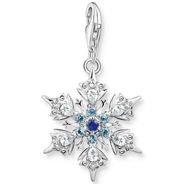 Thomas Sabo Damen Charm-Einhänger "Schneeflocke mit blauen Steinen", silber, Silber 925 (Sterlingsilber), Charms, mit Glas-Keramik Stein
