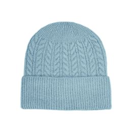 Damen Beanie, blau, Capelli New York, gemustert, unifarben, Strick, Obermaterial: 50% Polyacryl, 50% Polyester, Mützen, Feinstrick, Zopfmuster,