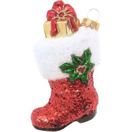 Christbaumschmuck "Santa's Stiefel, Rot, 9cm", B:9,5cm H:8,7cm T:16,2cm, rot, KREBS GLAS LAUSCHA, Weihnachtsbaumschmuck, Christbaumschmuck aus Glas,
